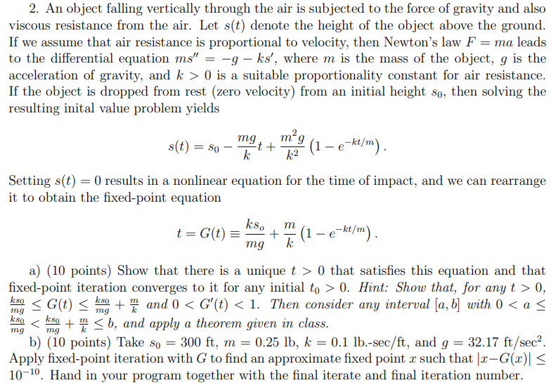 2. An object falling vertically through the air is | Chegg.com