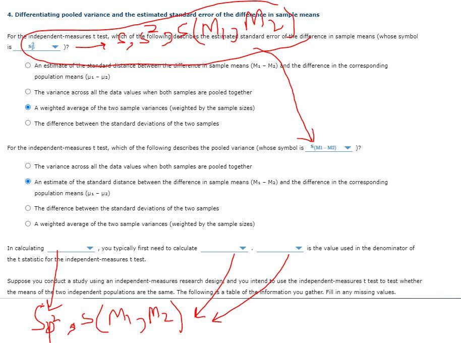 4. Differentiating pooled variance and the estimated | Chegg.com