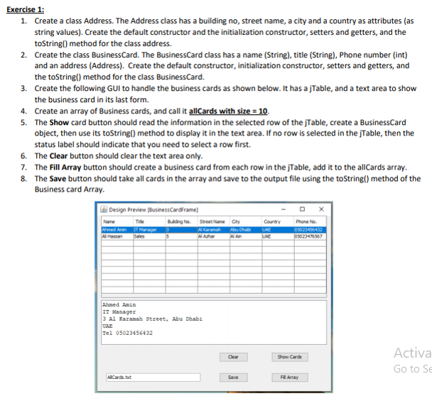 Exercise 1: 1. Create a class Address. The Address | Chegg.com