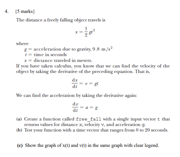 Solved 4. {5 marks The distance a freely falling object | Chegg.com
