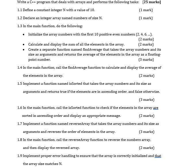 Solved Write a C++ program that deals with arrays and | Chegg.com