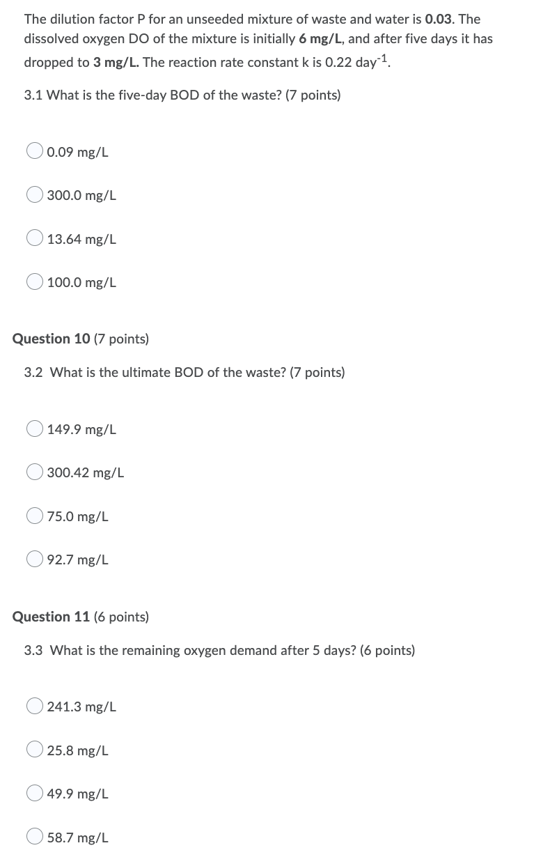 Solved The dilution factor P for an unseeded mixture of | Chegg.com