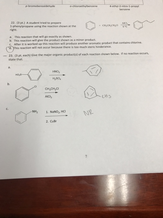 Solved p-bromobenzaldehyde o-chloroethylbenzene | Chegg.com