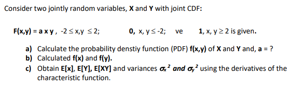 Solved Consider two jointly random variables, X and Y with | Chegg.com