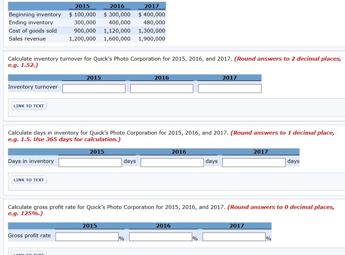Solved Calculate inventory turnover for Quick's Photo | Chegg.com