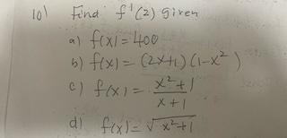 Solved 101 Find f (2) giren a) f(x1= 400 b) f(x) = (2+1) | Chegg.com