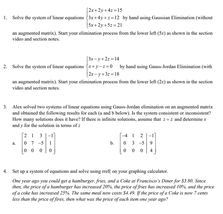 Solved Solve the system of linear equations | Chegg.com