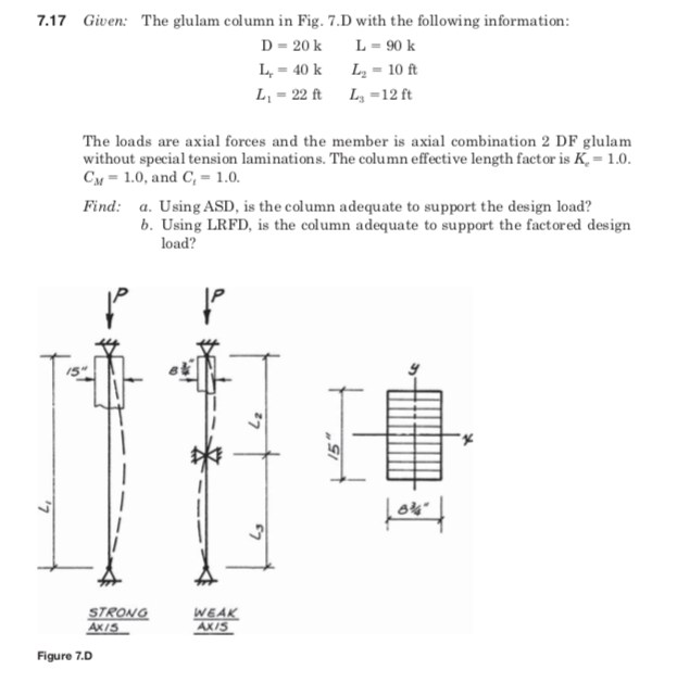Solved 7.17 Given: The glulam column in Fig. 7.D with the | Chegg.com