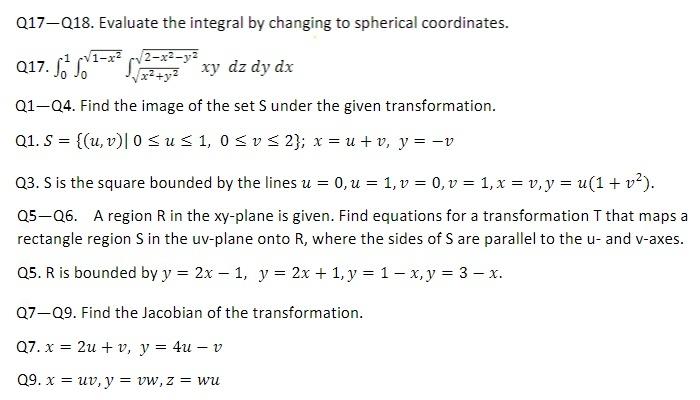 Solved Q17-Q18. Evaluate the integral by changing to | Chegg.com