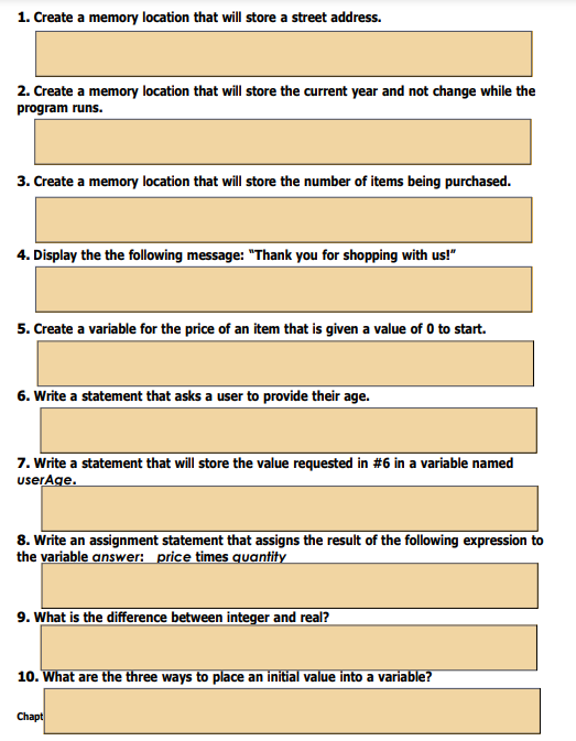 Solved 1. Create a memory location that will store a street | Chegg.com
