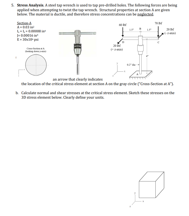 Solved Stress Analysis. A steel tap wrench is used to tap | Chegg.com