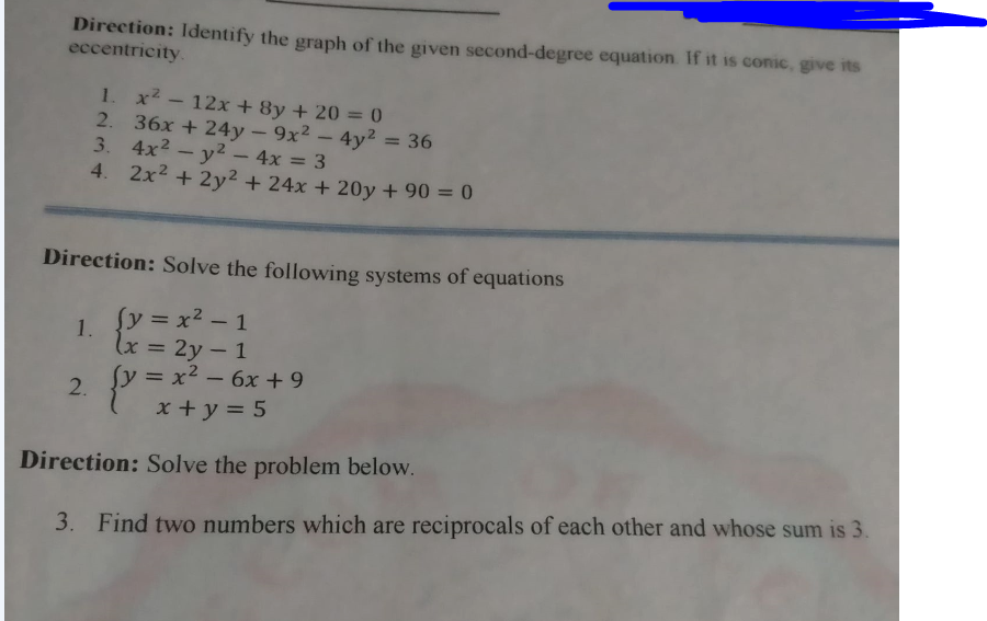 Solved Direction: Identify the graph of the given | Chegg.com