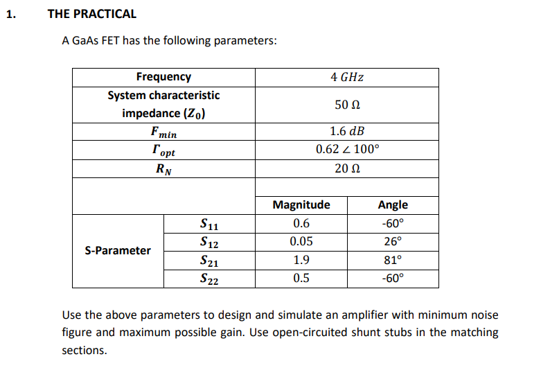 Solved A GaAs FET has the following parameters: Use the | Chegg.com