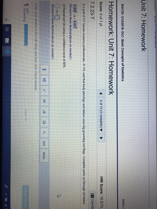 Solved Unit 7: Homework MA120- U1A2018-DLC- Basic Concepts | Chegg.com