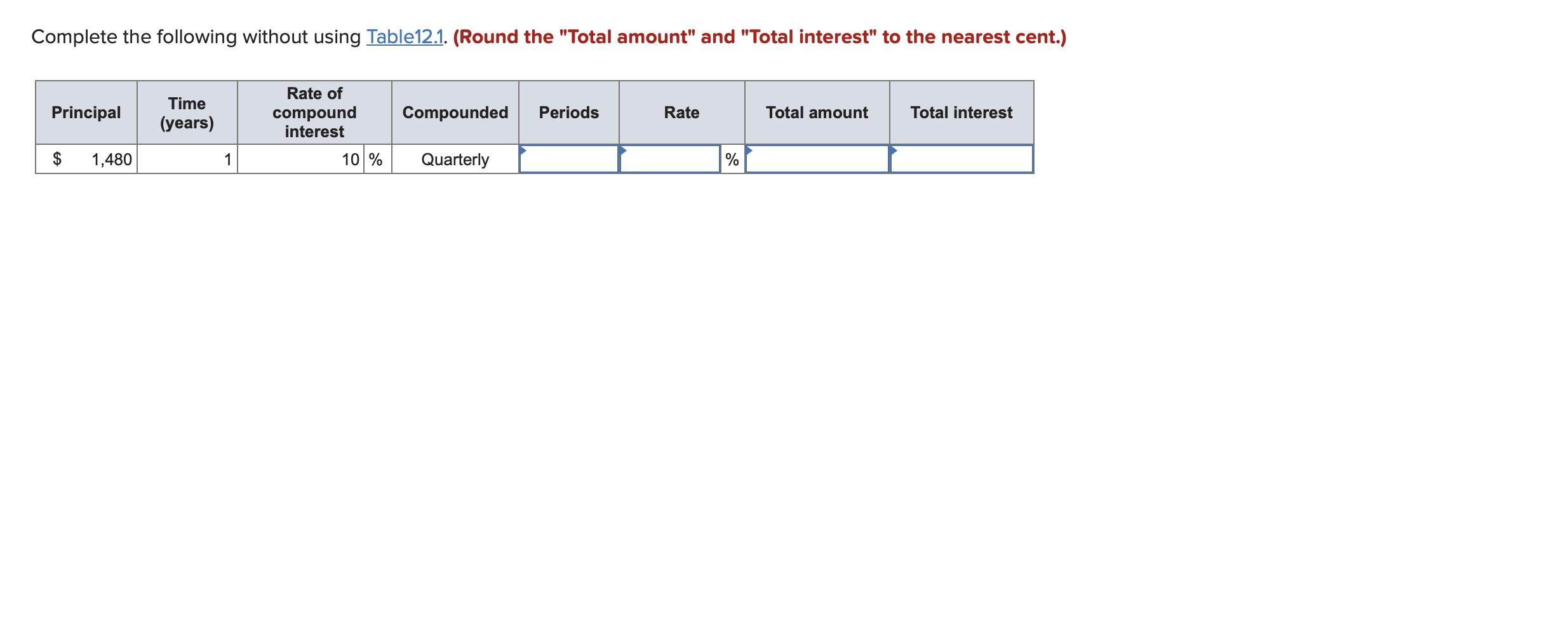 Solved Complete the following without using Table12.1. | Chegg.com