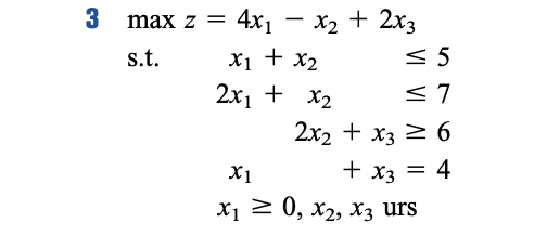 Solved 3maxz=4x1−x2+2x3 s.t. | Chegg.com