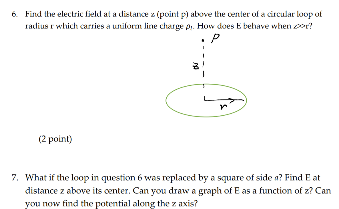 Solved 6. Find the electric field at a distance z (point p) | Chegg.com