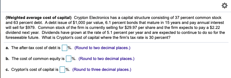 Solved (Weighted average cost of capital) Crypton | Chegg.com
