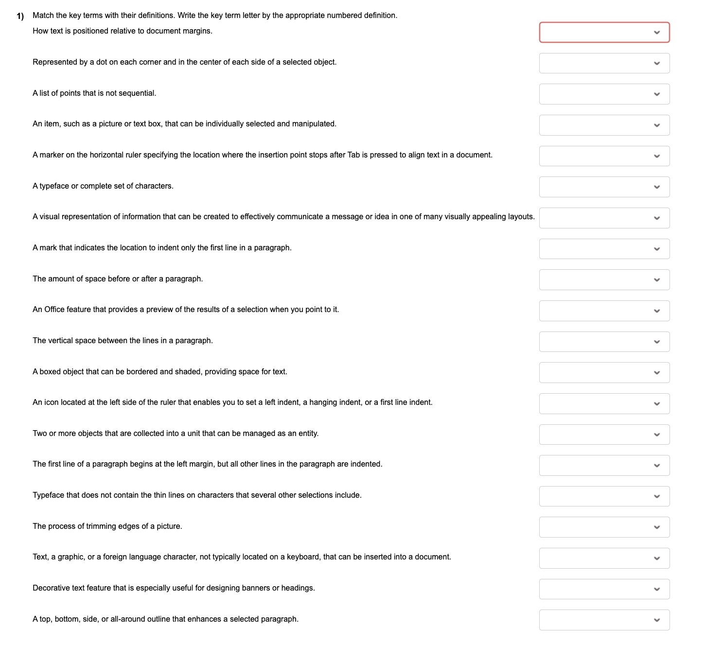 Solved 1) Match the key terms with their definitions. Write | Chegg.com