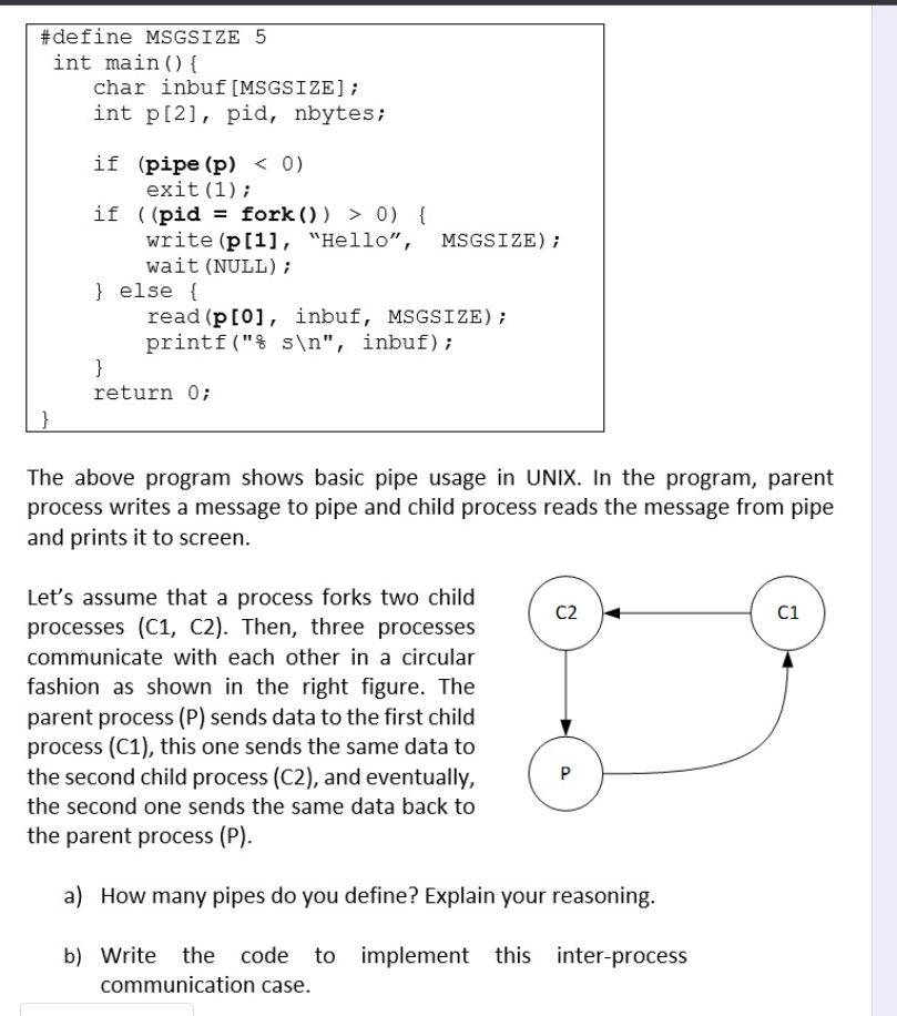 Solved The above program shows basic pipe usage in UNIX. In | Chegg.com