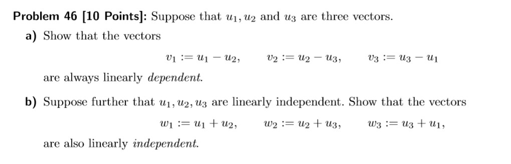 Solved Problem 46 10 Points]: Suppose that ui, U2 and u3 are | Chegg.com