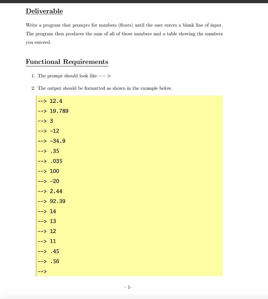 Solved Deliverable Write a program that prompts for numbers | Chegg.com