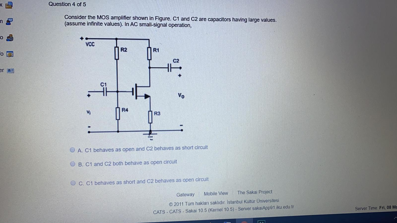 Solved: Question 4 Of 5 Consider The MOS Amplifier Shown I... | Chegg.com