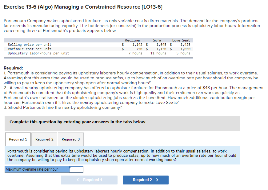 Solved Exercise 13-6 (Algo) Managing a Constrained Resource | Chegg.com