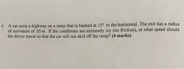Solved A car exits a highway on a ramp that is banked at 15° | Chegg.com
