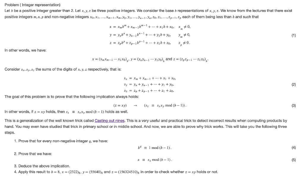 Problem (Integer representation) Leth be a positive | Chegg.com