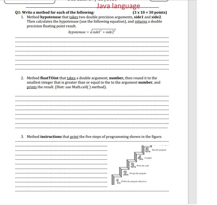 Solved Java language Q1: Write a method for each of the | Chegg.com