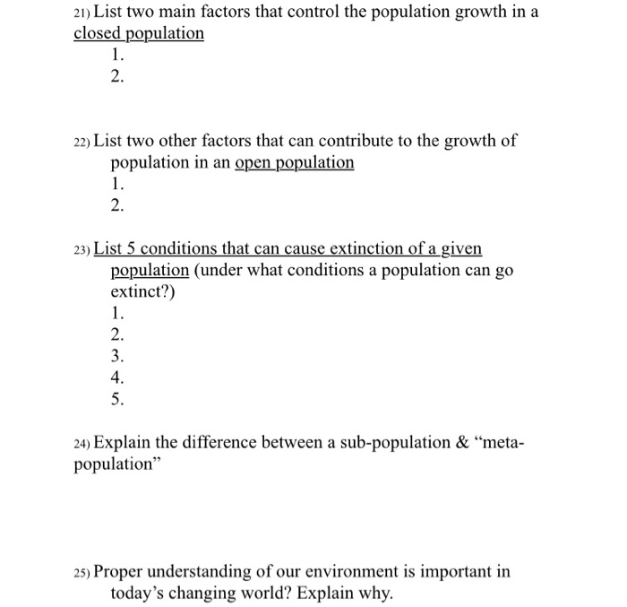 Solved 21) List two main factors that control the population | Chegg.com