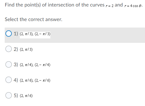 Solved Find the point(s) of intersection of the curves r = 2 | Chegg.com