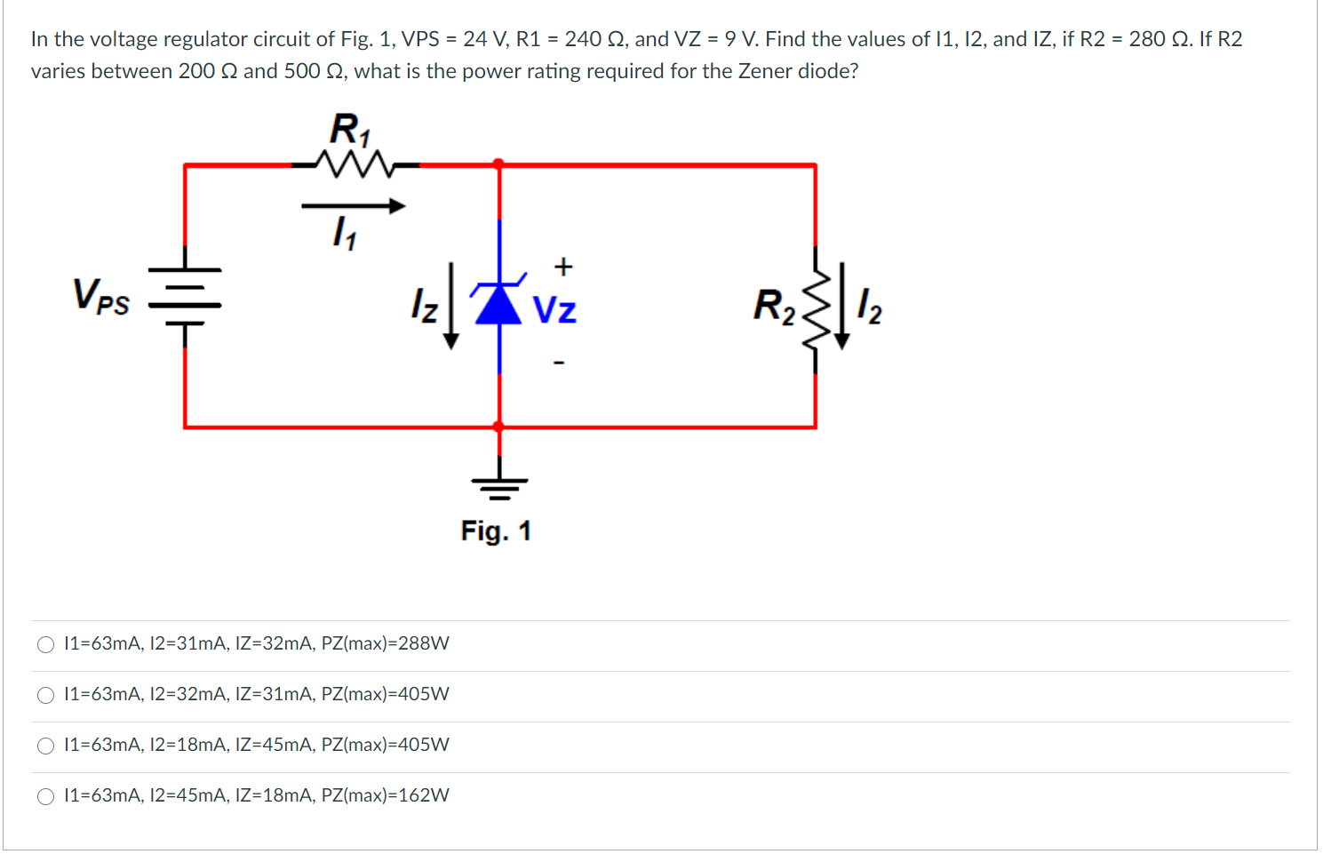 Solved In the voltage regulator circuit of Fig. 1, VPS = 24 | Chegg.com