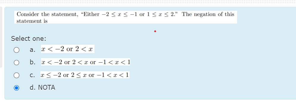 Solved Consider the statement, "Either -2≤x≤-1 ﻿or 1≤x≤2." | Chegg.com