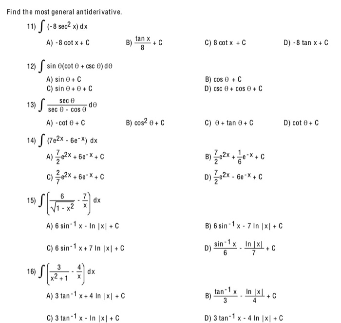 Solved Find the most general antiderivative 11) / (-s see? | Chegg.com