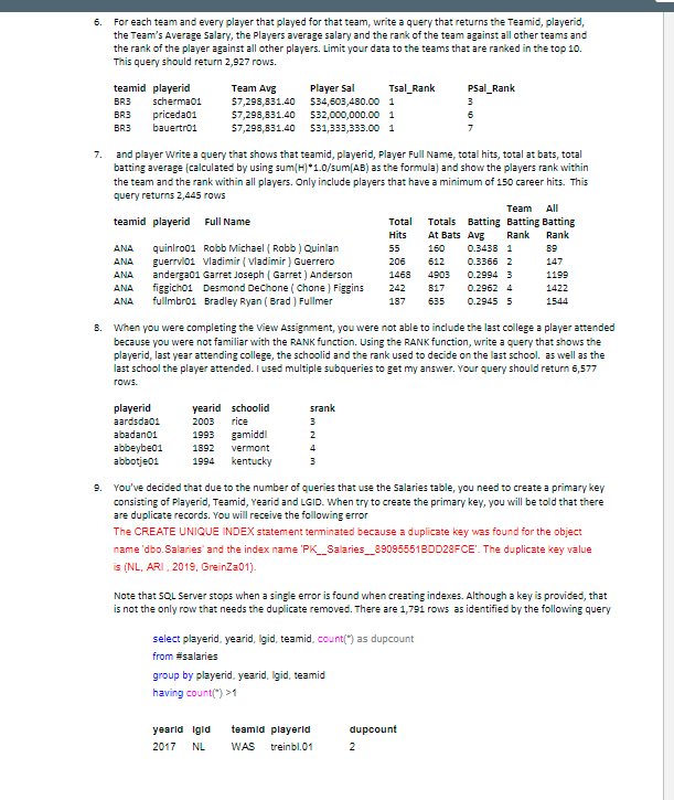 6. For each team and every player that played for | Chegg.com