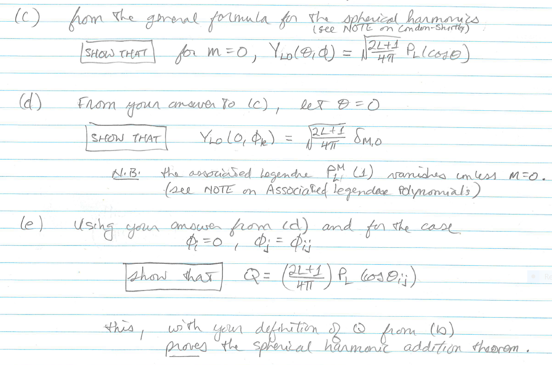 Solved д a A PROVE THE SPHERICAL HARMONIC ADDITION THEOREM | Chegg.com