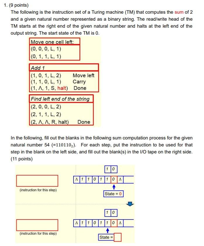 Solved 1. (9 points) The following is the instruction set of | Chegg.com