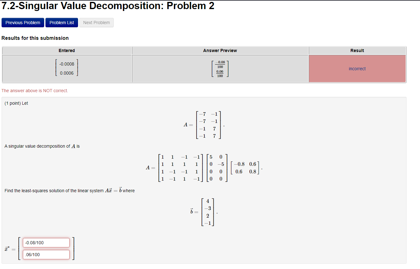 Solved 7.2-Singular Value Decomposition: Problem 2 Previous | Chegg.com
