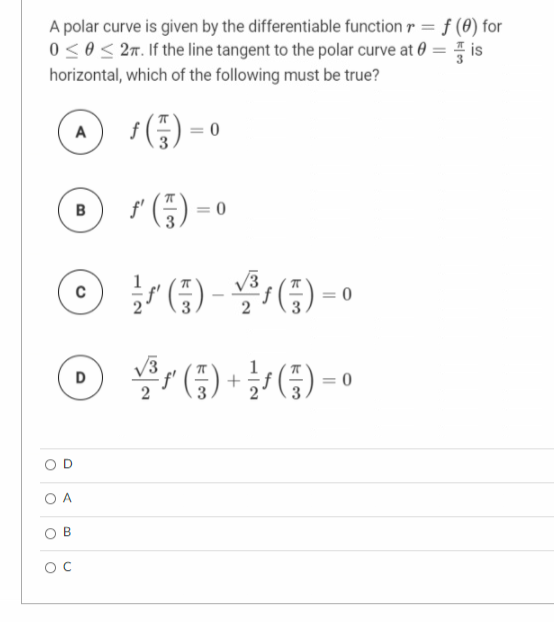 Solved A polar curve is given by the differentiable function | Chegg.com