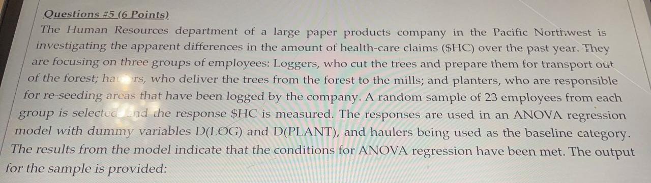 Questions #5 (6 Points) The Human Resources | Chegg.com