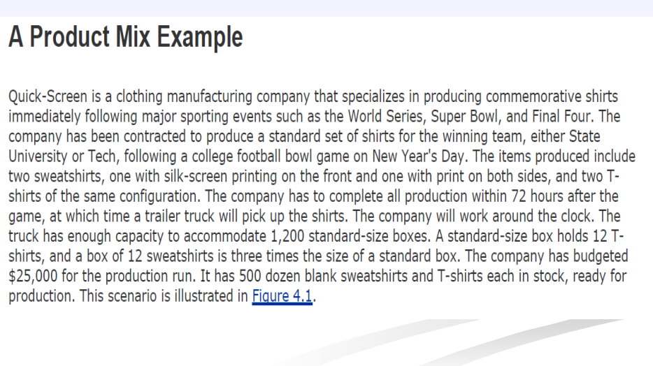 A Product Mix Example DataQuick-Screen is a clothing | Chegg.com