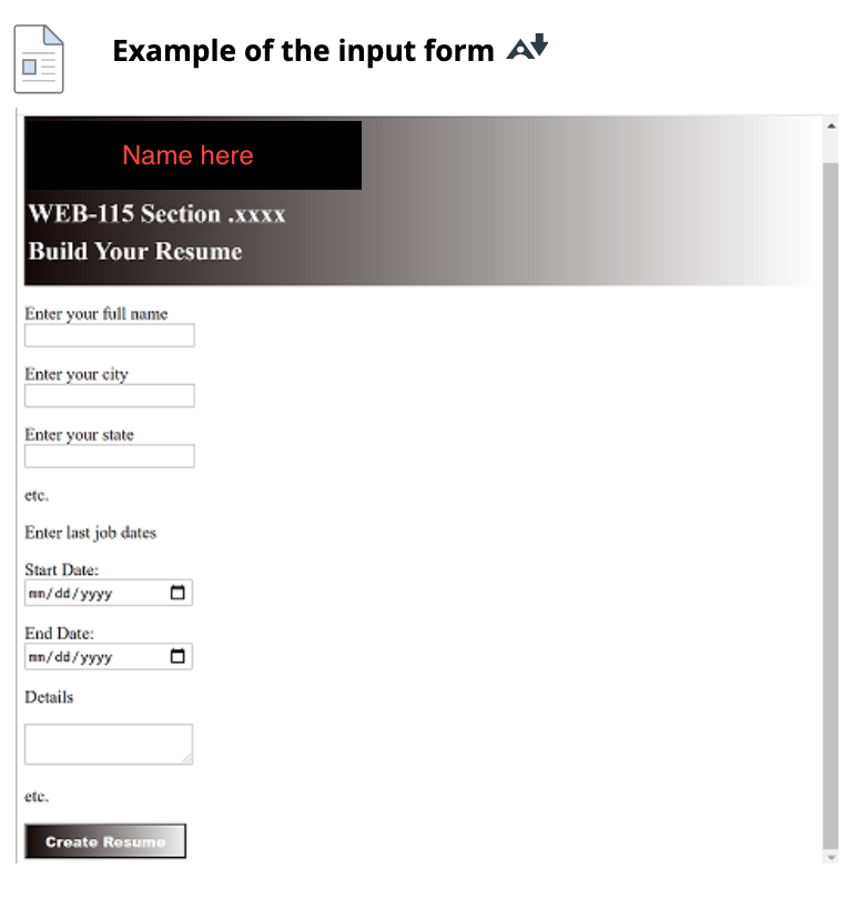 Solved I have to create a personal resume building tool that | Chegg.com
