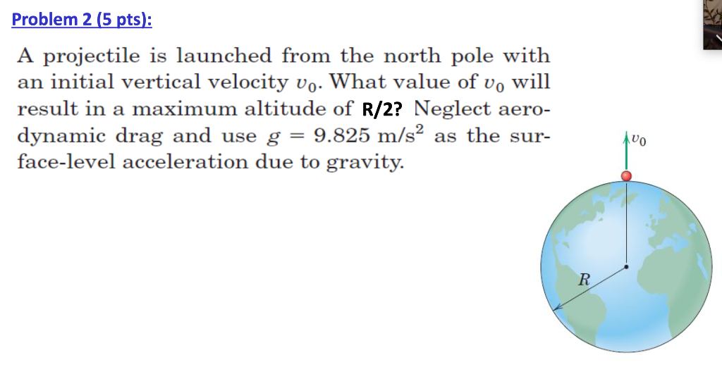 Solved Problem 2 (5 pts): A projectile is launched from the | Chegg.com