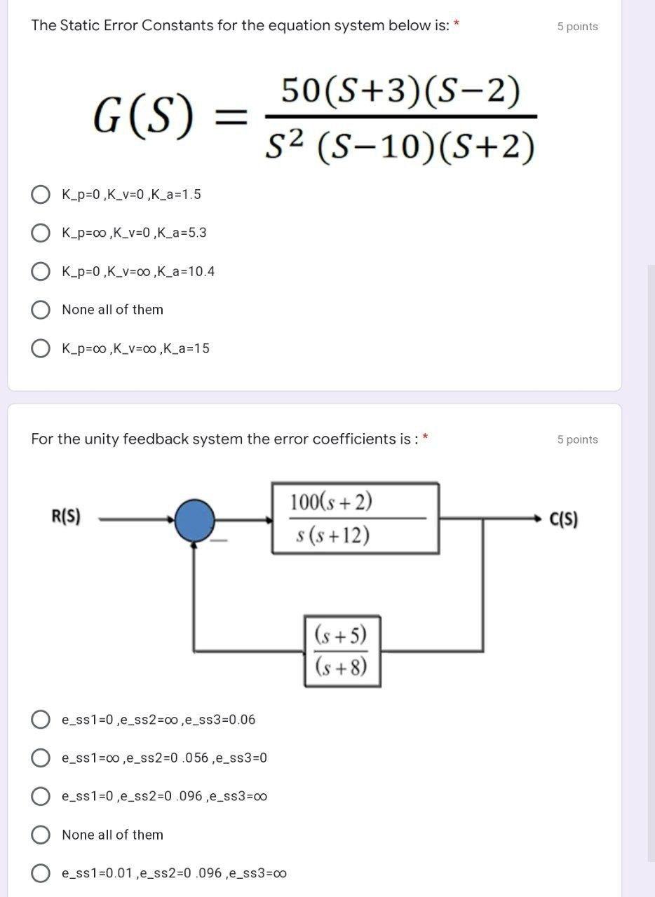 Solved The Static Error Constants for the equation system | Chegg.com