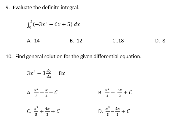 Solved 9. Evaluate the definite integral. Só (–3x2 + 6x + 5) | Chegg.com