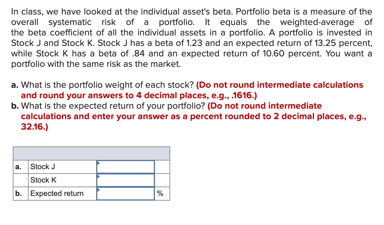 Solved In class, we have looked at the individual asset's | Chegg.com