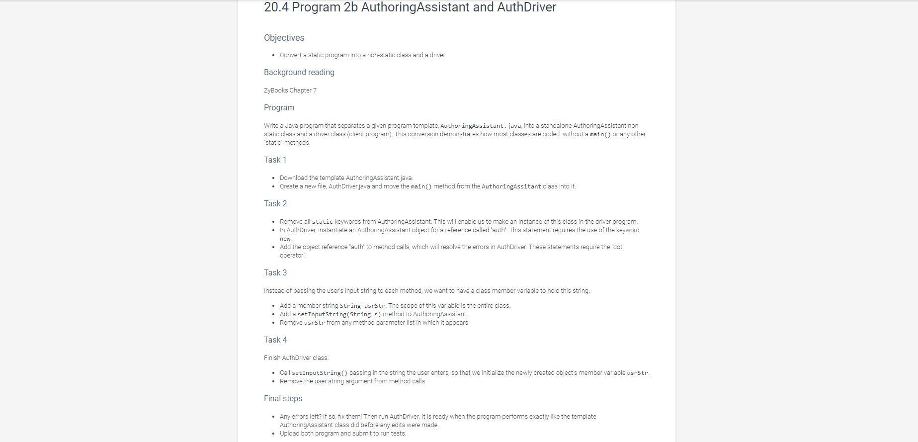 Solved In text: 20.4 Program 2b AuthoringAssistant and | Chegg.com