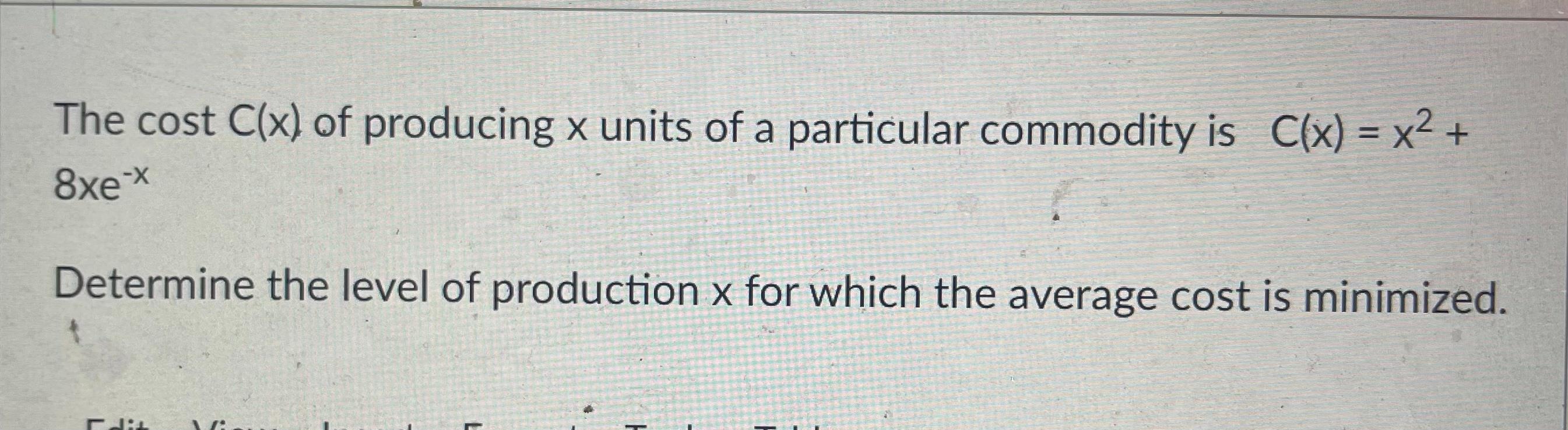 Solved The cost C(x) of producing x units of a particular | Chegg.com